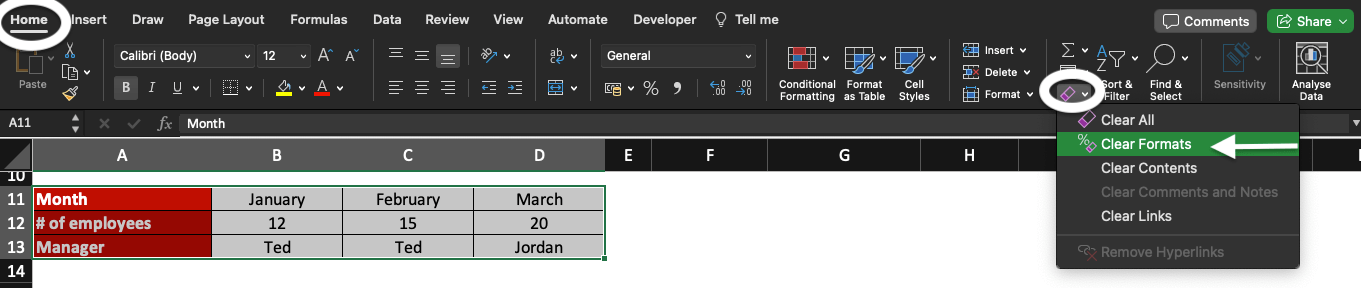 How to Unformat a Table in Excel